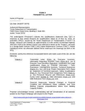 A TRANSMITTAL LETTER Insert date - ftp dot state tx Doc Template ...
