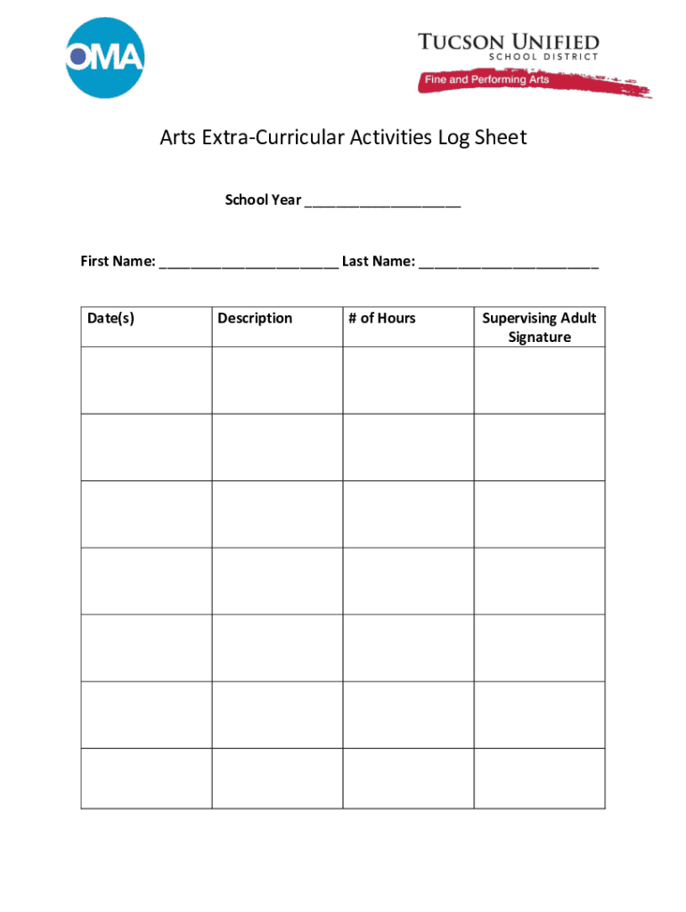 Remplissable En Ligne Extracurricular Activities Log for Arts Seal ...