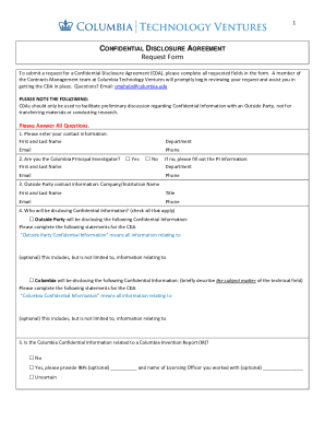 Fillable Online CONFIDENTIAL DISCLOSURE AGREEMENT Request Form Fax ...