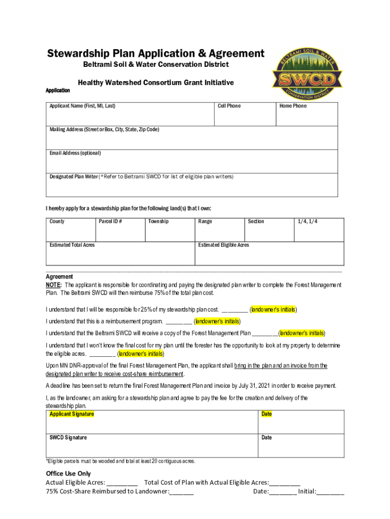 Fillable Online Stewardship Plan Application & Agreement Fax Email ...