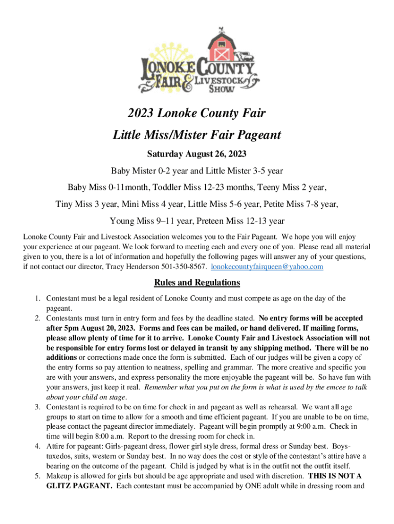 Fillable Online Lonoke County Fair Queen Pageant and Talent Competition ...