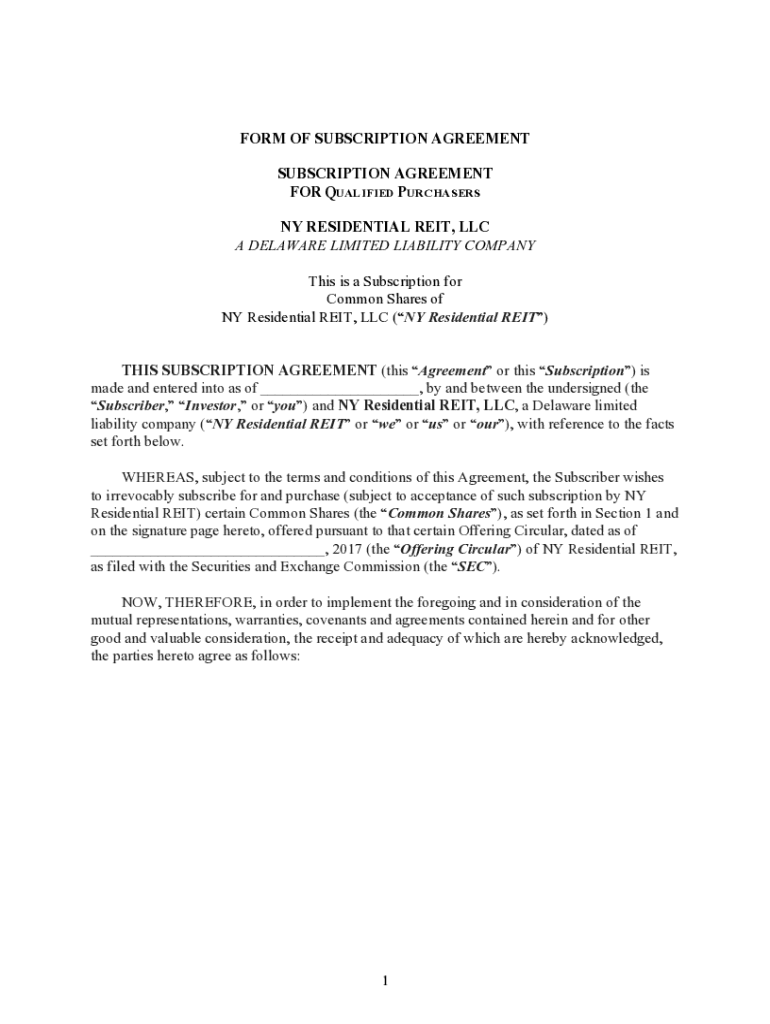 Fillable Online FORM OF SUBSCRIPTION AGREEMENT ... Fax Email Print ...