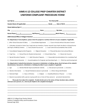 Fillable Online AIMS K-12 COLLEGE PREP CHARTER DISTRICT UNIFORM ... Fax Email Print - pdfFiller