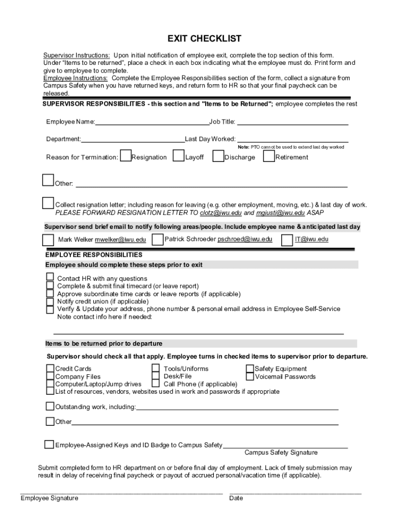 Fillable Online TEAM MEMBER EXIT CHECKLIST Fax Email Print - pdfFiller