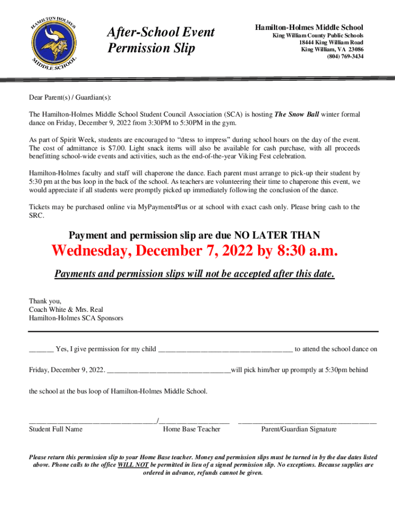 Fillable Online Hamilton-Holmes Middle School - King William County Public ... Fax Email Print ...