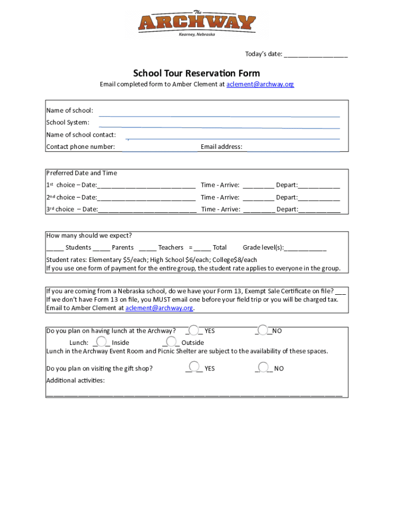 Fillable Online 2022-2-11 Website School Tour Reservation Form Fax ...
