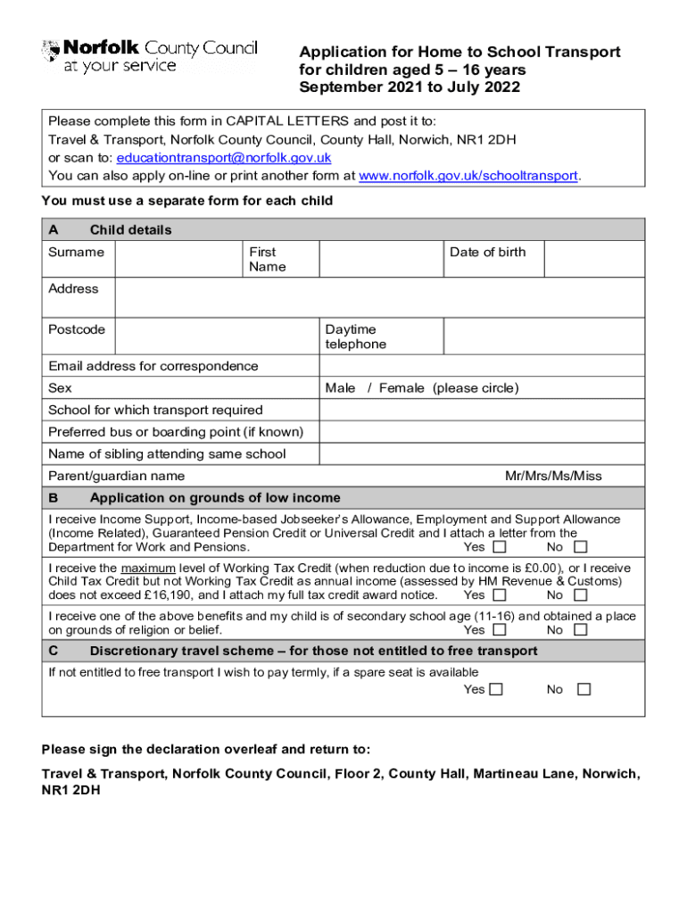 Fillable Online 5-16 Application form September 2021 to July 2022 Fax ...