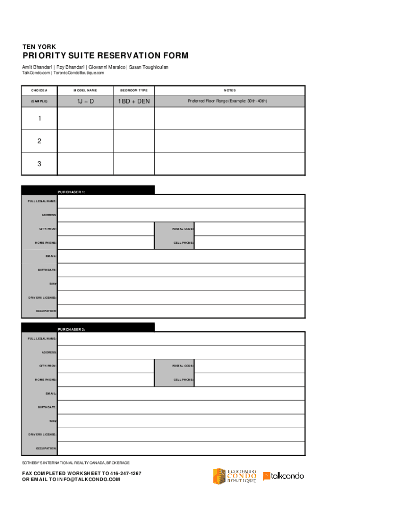 Fillable Online PRIORITY SUITE RESERVATION FORM Fax Email Print - pdfFiller