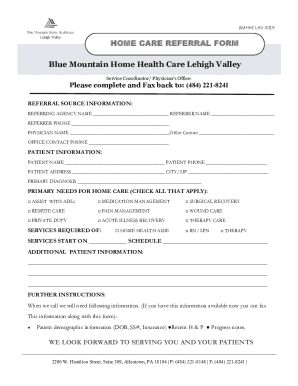 Fillable Online REFERRAL FORM - Blue Mountain Home Health Care Inc. Fax ...