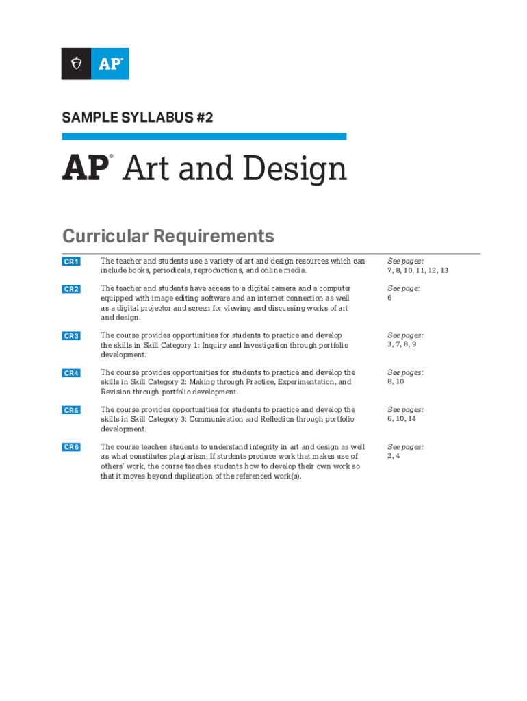 Fillable Online AP Art and Design Sample Syllabus #2. Advanced ...