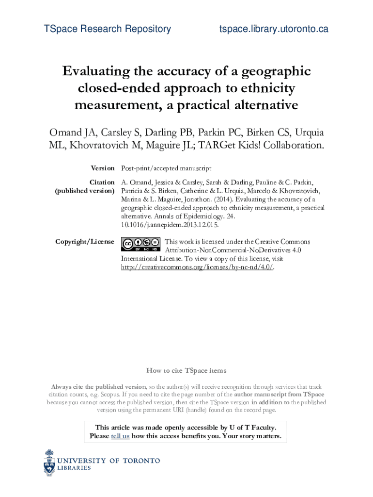 Fillable Online Tspace Library Utoronto Evaluating The Accuracy Of A Geographic Closed Ended