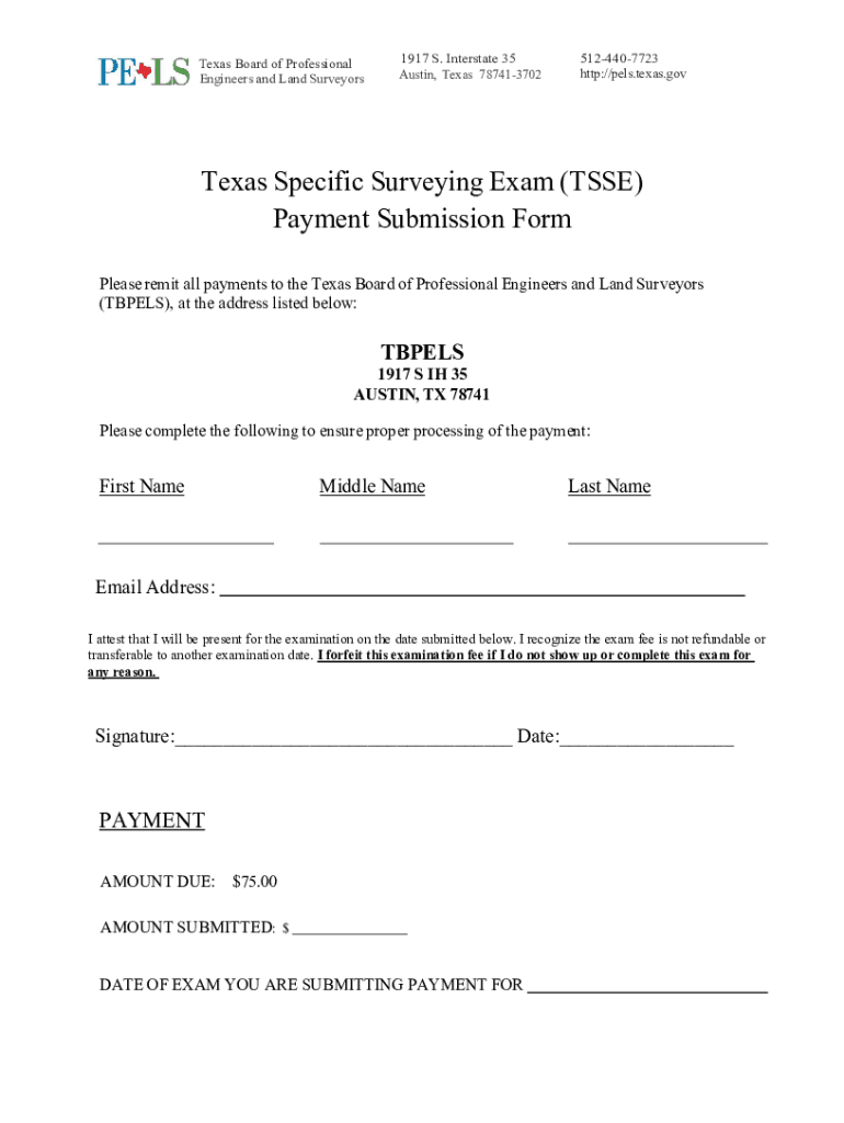 Fillable Online Texas Specific Surveying Exam (TSSE) Payment Submission ...