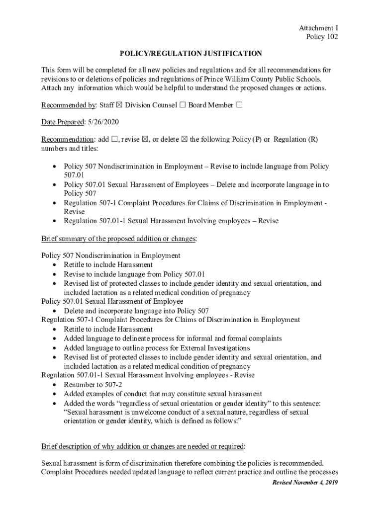 Fillable Online 507 Policy-Regulation Justification Form 6.10.20 (003 ...