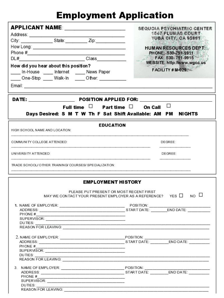 Fillable Online Employment Positions Fax Email Print - pdfFiller