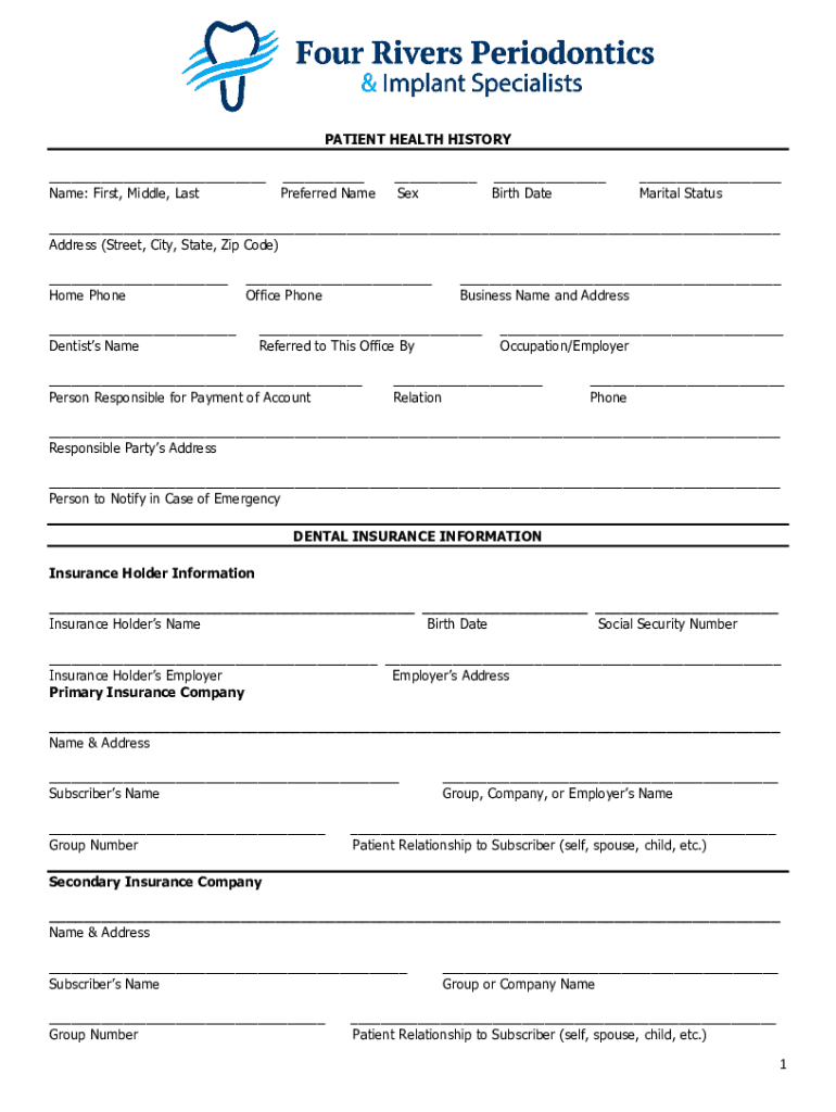 Fillable Online PATIENT HEALTH HISTORY Fax Email Print - pdfFiller