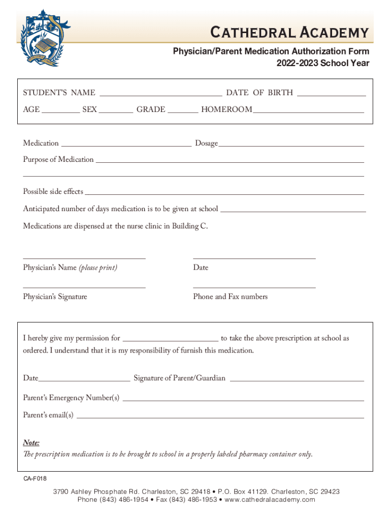Fillable Online Physician/Parent Medication Authorization 2022-23 Fax Email Print - pdfFiller