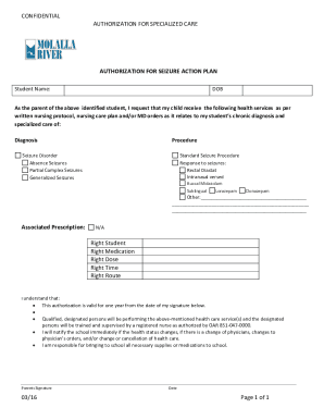 Fillable Online confidential authorization for seizure action plan Fax ...
