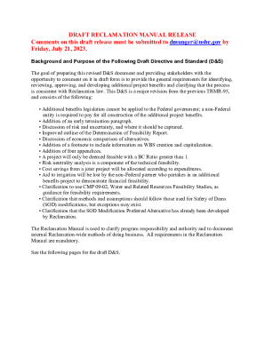 Fillable Online Fillable Online usbr DRAFT RECLAMATION MANUAL ... Fax ...