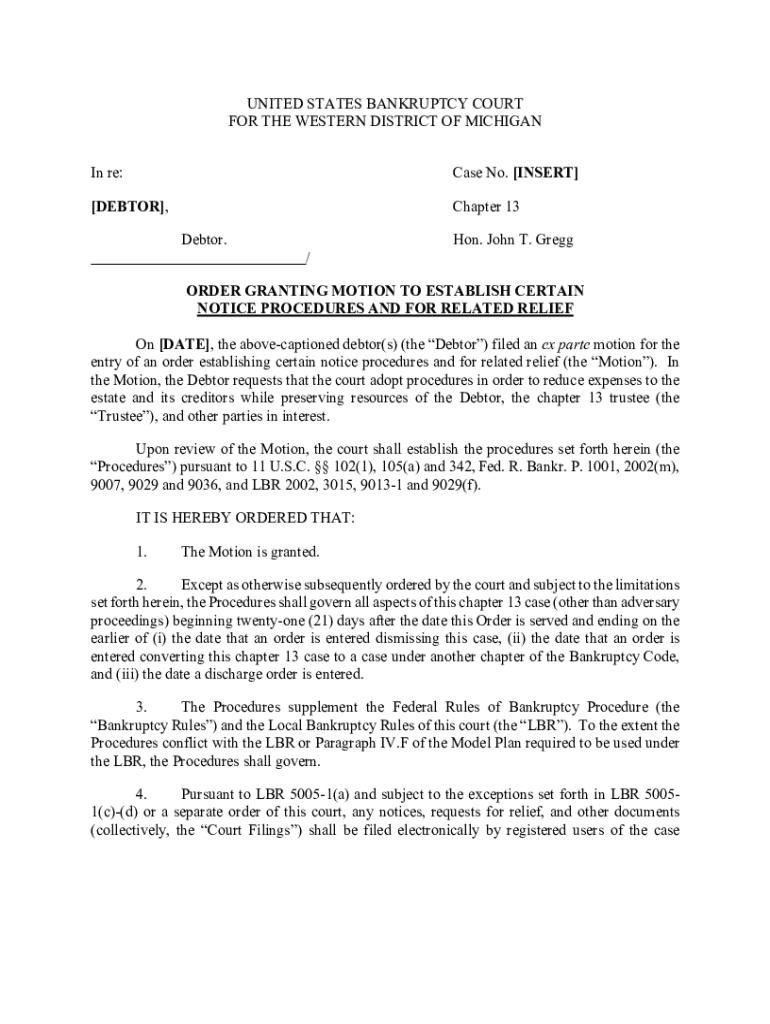Fillable Online JTG - Form Order re motion to establish procedures v3 ...