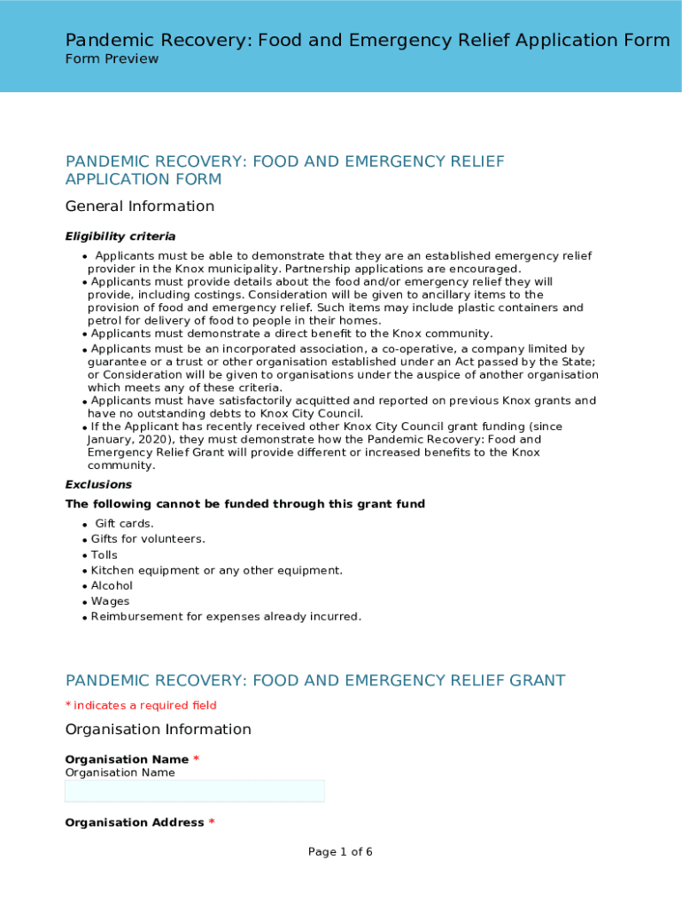 Fillable Online Food and Emergency Relief Application Form Fax Email ...