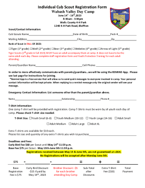 Fillable Online Individual Cub Scout Registration Form Fax Email Print ...