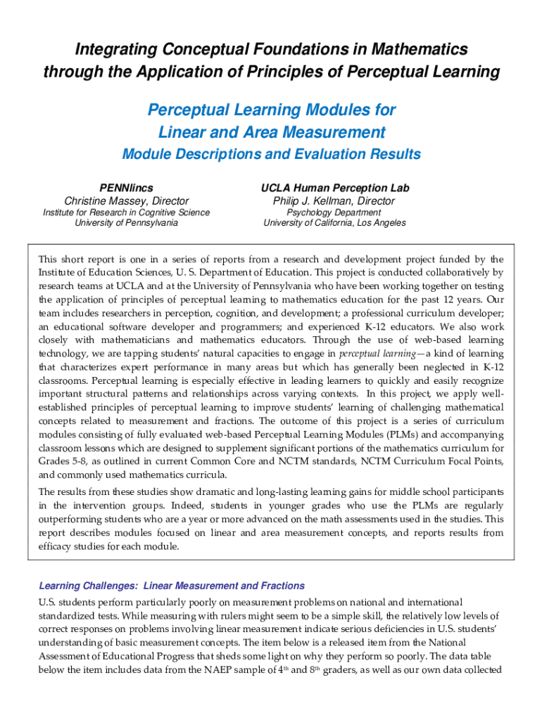 Fillable Online www2 gse upenn Perceptual Learning Modules for Linear and Area Measurement Fax ...