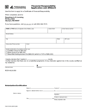 Fillable Online Financial Responsibility Application and Affidavit. Use ...