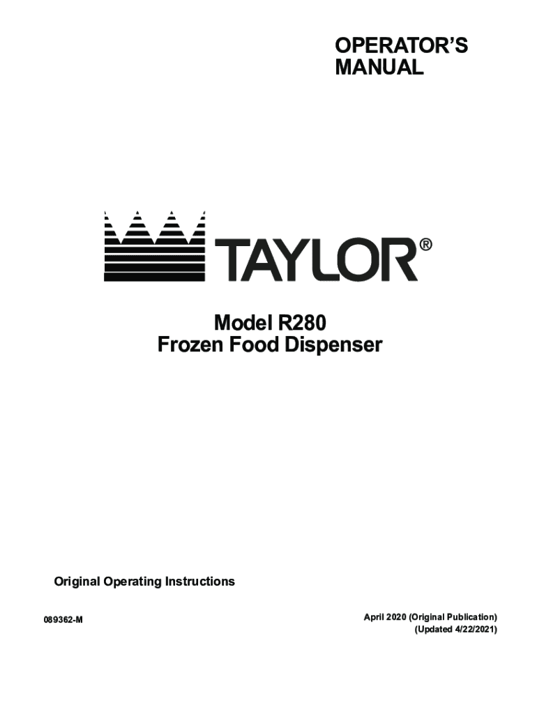 Fillable Online OPERATOR'SMANUAL Model R280 Frozen Food ... Fax Email ...
