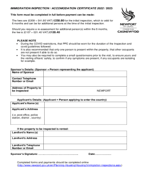 Fillable Online Accommodation inspections for UK entry clearance Fax ...