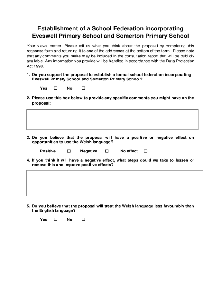 Fillable Online Response pro-forma - proposal to federate Eveswell and ...