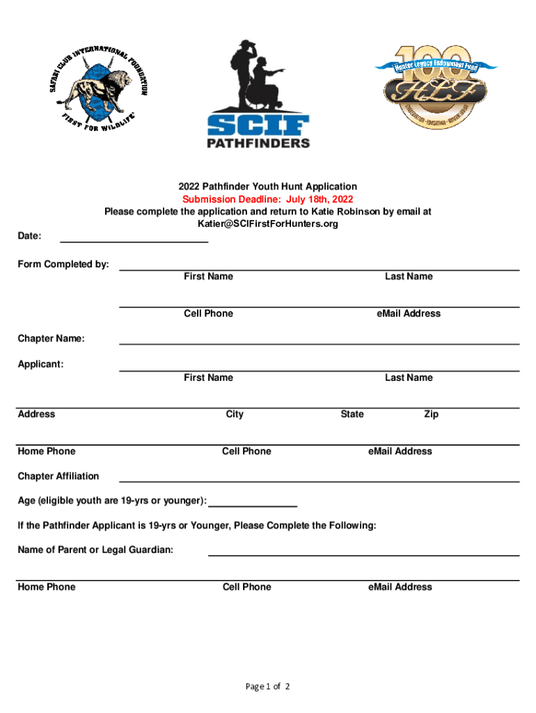 Fillable Online Pathfinder Youth Hunt Application Fax Email Print ...