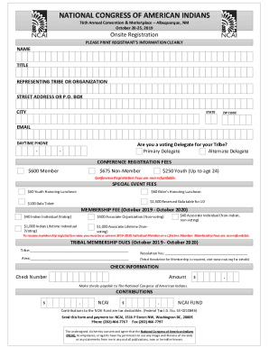 Fillable Online National Congress of American Indians annual convention ...