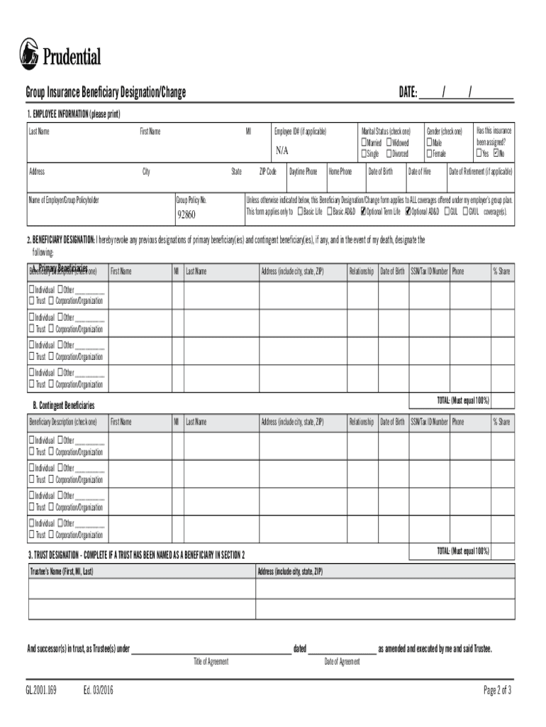 Fillable Online Beneficiary Designation Form - Life and Accidental ...
