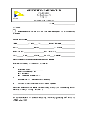 Fillable Online Gulfstream Sailing Club, Florida, United States Fax ...