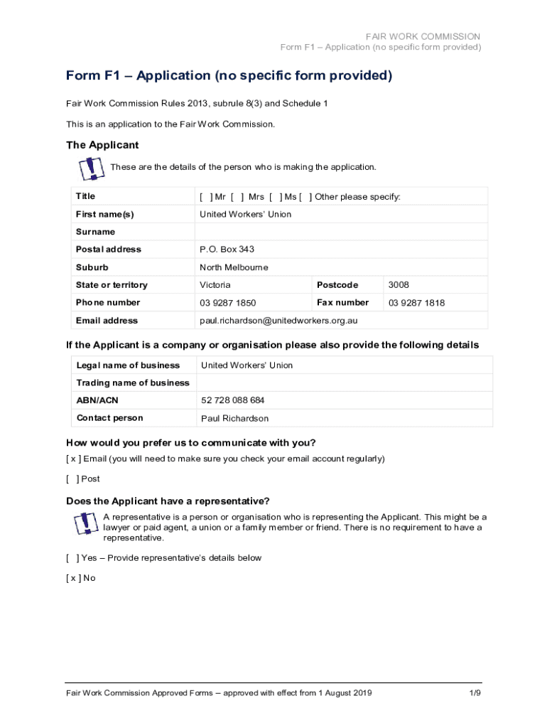 Fillable Online Form F1 - Application (no specific form provided) Fax Email Print - pdfFiller
