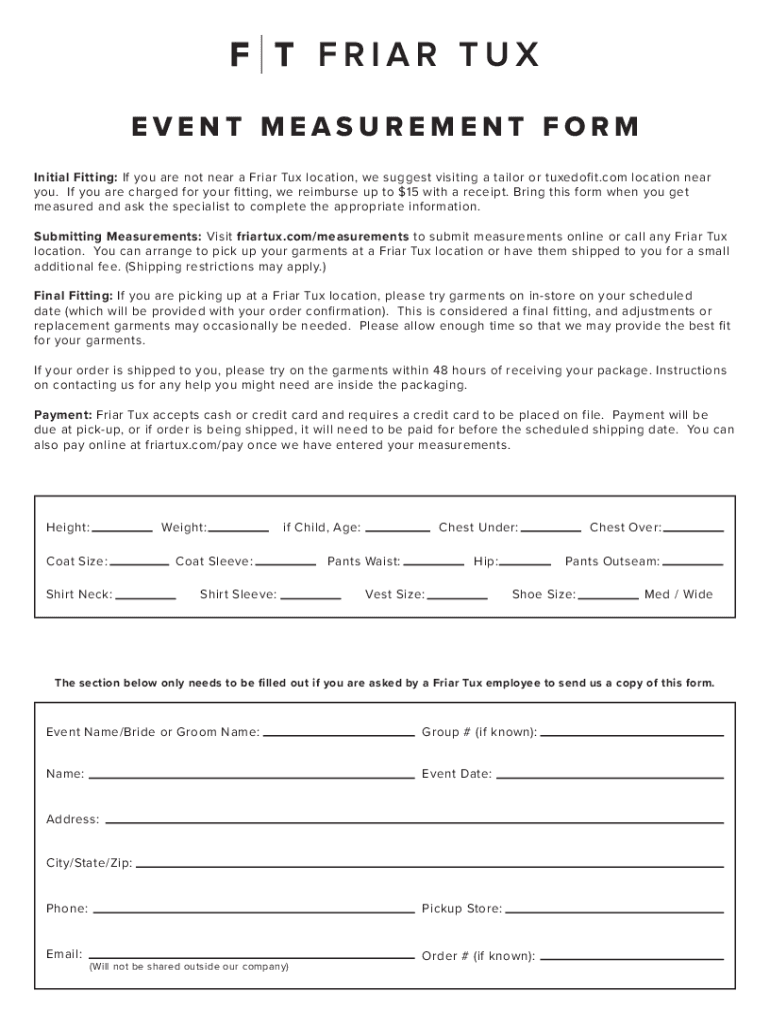 Fillable Online EVENT MEASUREMENT FORM Fax Email Print - pdfFiller
