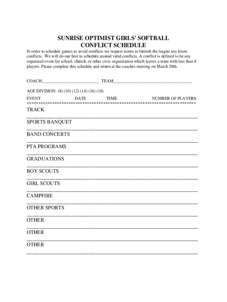 Fillable Online Officials Sign inSunrise Optimist Girls Softball Fax ...