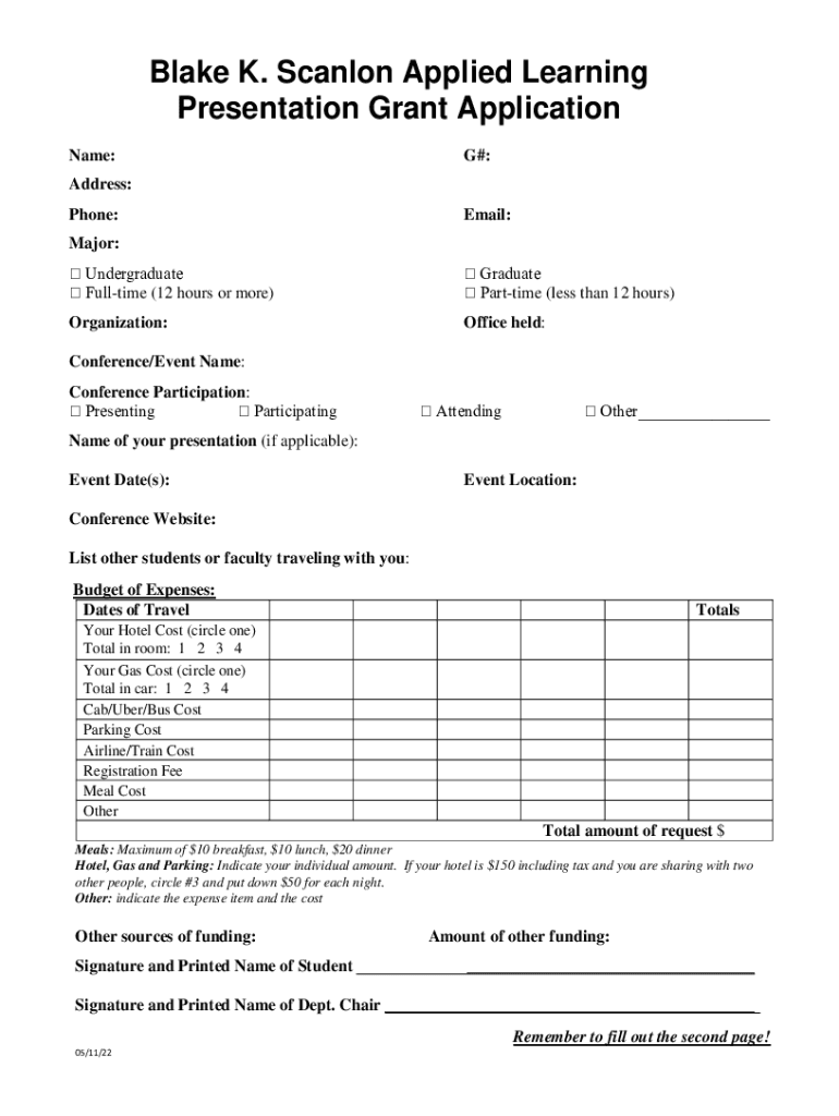 Fillable Online Blake K. Scanlon Applied Learning Presentation Grant Fax Email Print - pdfFiller