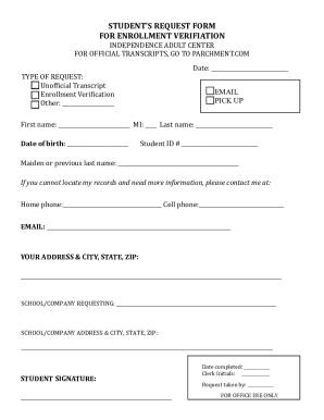 Fillable Online STUDENT'S REQUEST FORM FOR ENROLLMENT ... Fax Email ...