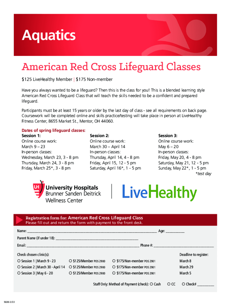 Fillable Online American Red Cross Lifeguard Classes Fax Email Print ...