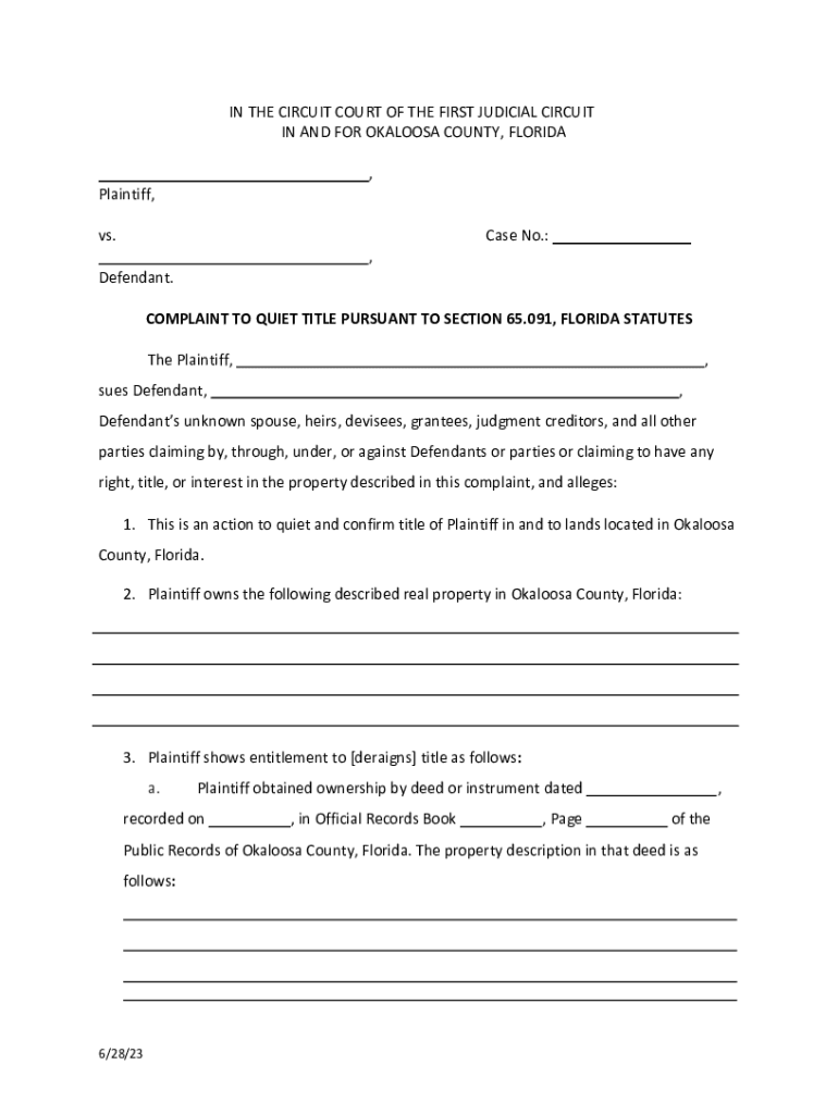 Fillable Online Quiet Title Action Florida: What it is & Attorney ...