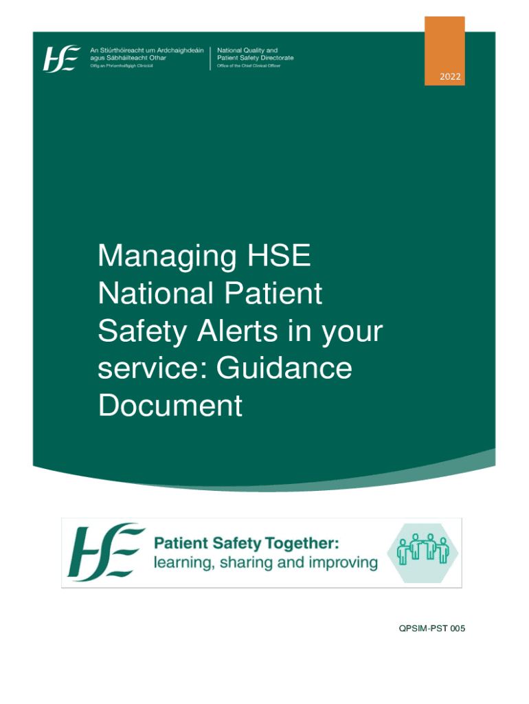 Fillable Online Managing HSE National Patient Safety Alerts in your ...