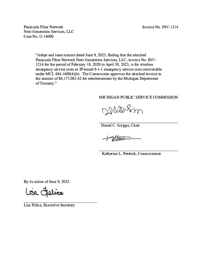 Fillable Online Peninsula Fiber Network Invoice No. INV-1214 Next ...