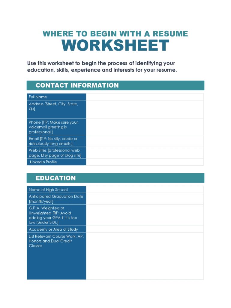 Fillable Online Resumes Outline - Fill Online, Printable, Fillable ...