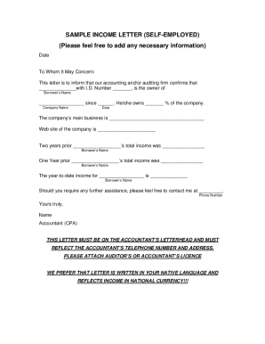 Fillable Online Sample income verification letter for self employed Fax ...
