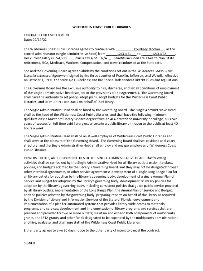 Fillable Online Central-Administrator-Employment-Contract- ... Fax ...