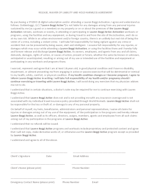 Fillable Online release, waiver of liability and hold harmless agreement Fax Email Print - pdfFiller