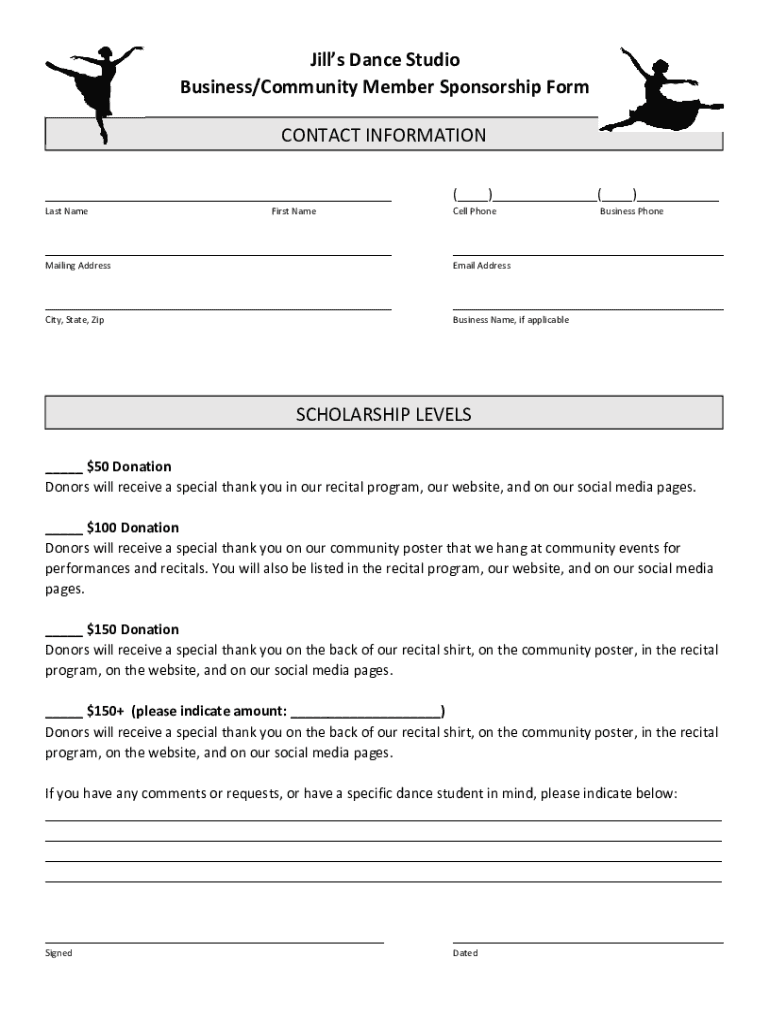 Fillable Online Jill's Dance Studio Business/Community Member ...