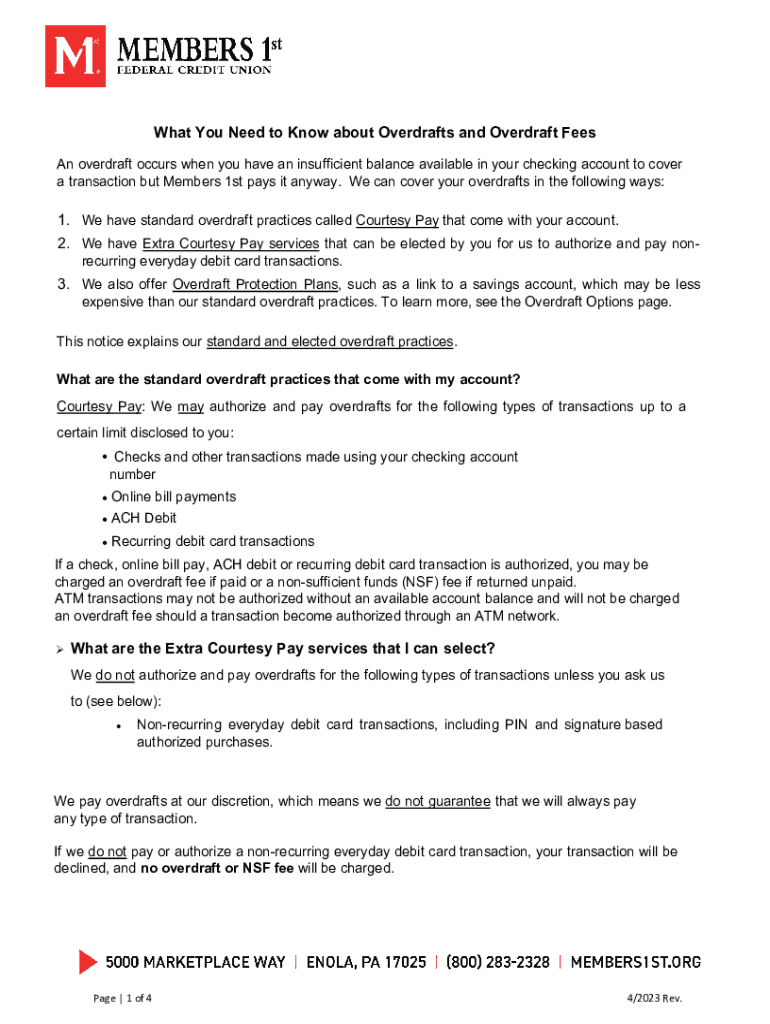 Fillable Online What You Need to Know about Overdrafts & Fees- Opt out of Reg E Fax Email Print ...