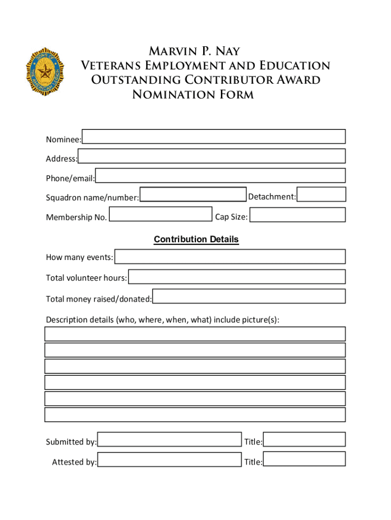Fillable Online SAL Marvin P Nay VEE Award--criteria and nomination ...